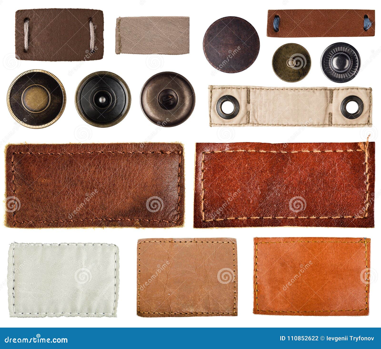 Metal Jeans Buttons, Rivets, Tag and Jeans Labels Set on White ...