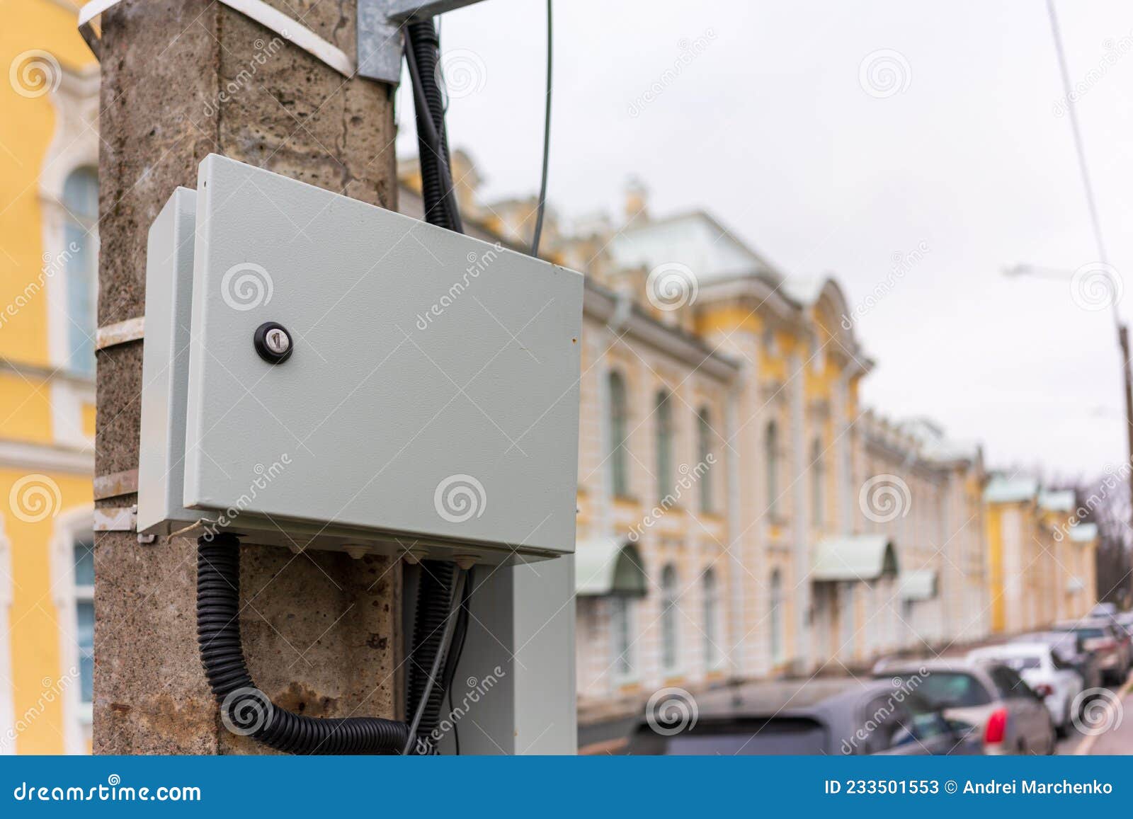 Metal Junction Box Hanging on a Pole Stock Image - Image of control ...