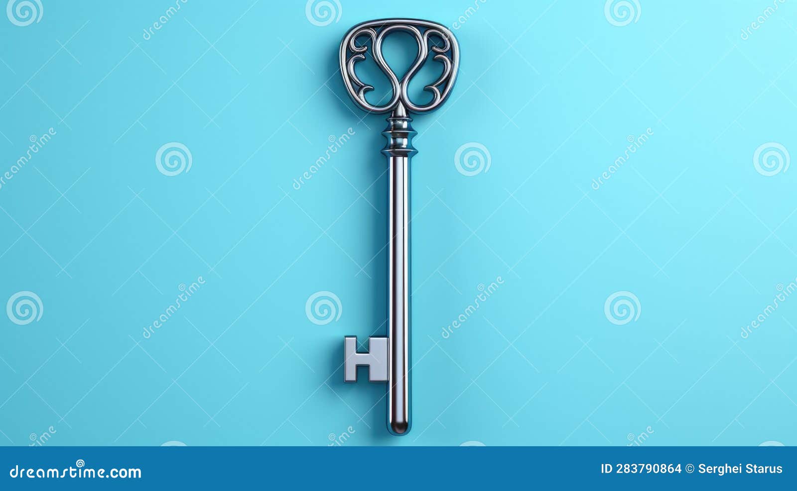 A Metal Key on a Blue Background. Generative AI Image. Stock ...