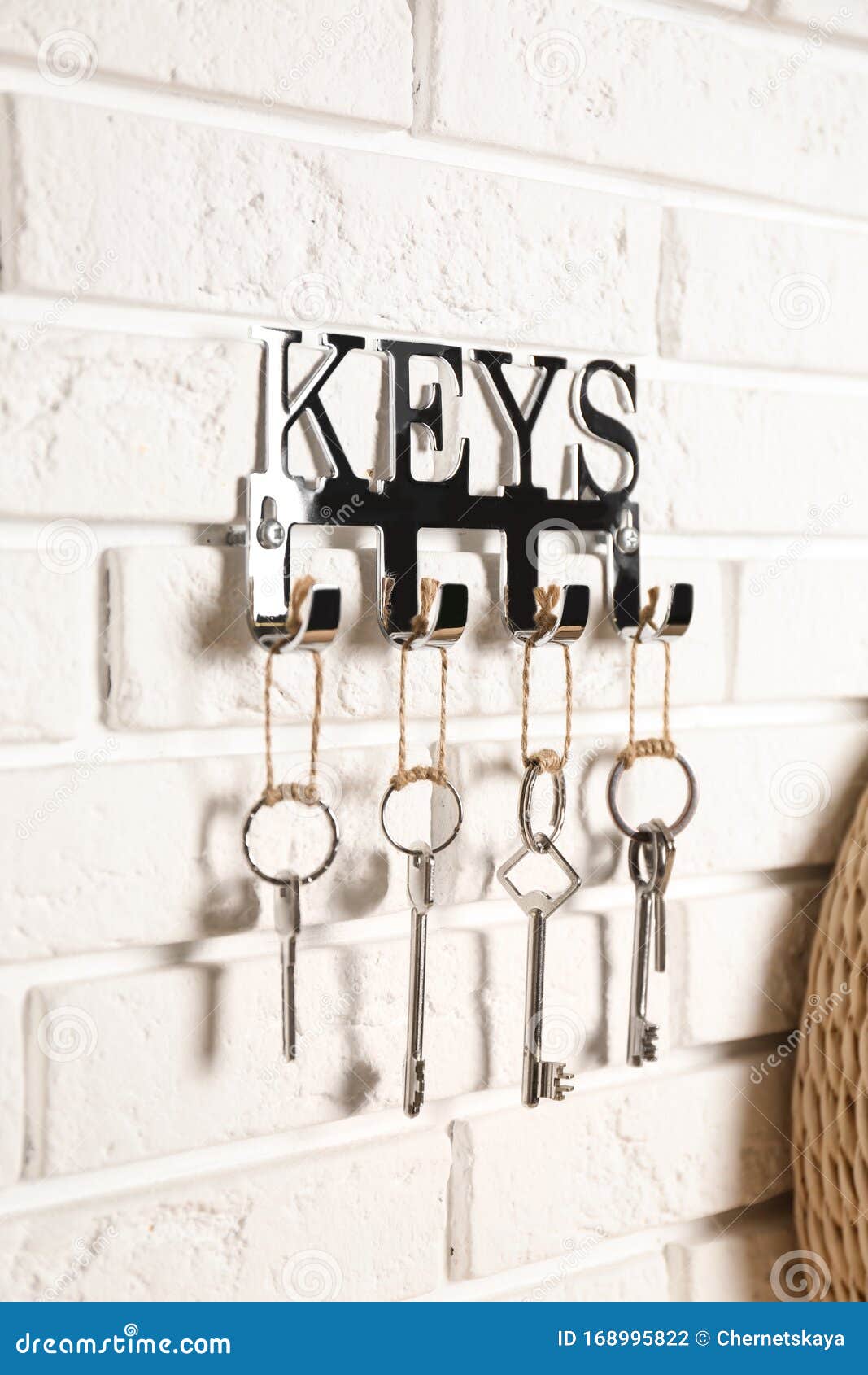 Metal Key Holder on White Brick Wall Stock Photo - Image of access ...