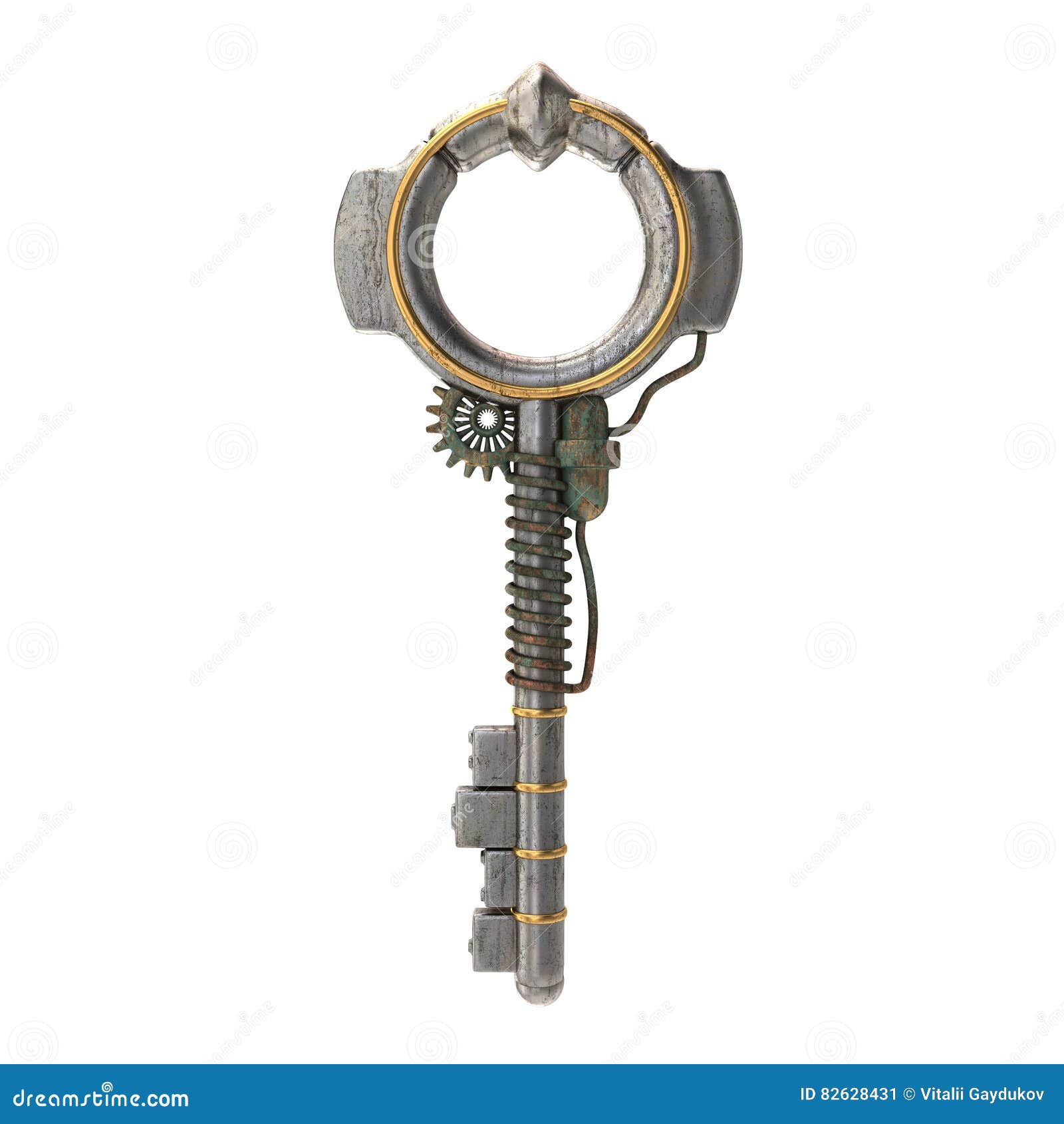 Metal Key in the Steampunk Style on Isolated White Background. 3d ...