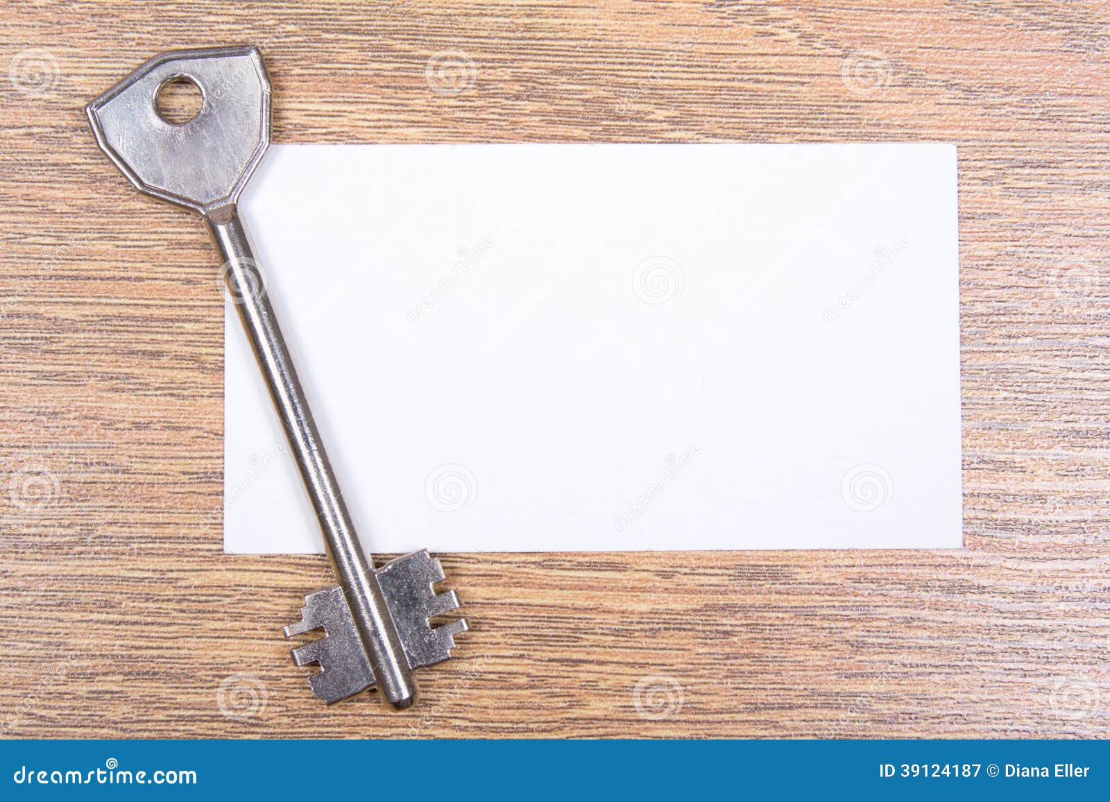 Metal Key and Visiting Card on Wooden Table Stock Image - Image of ...
