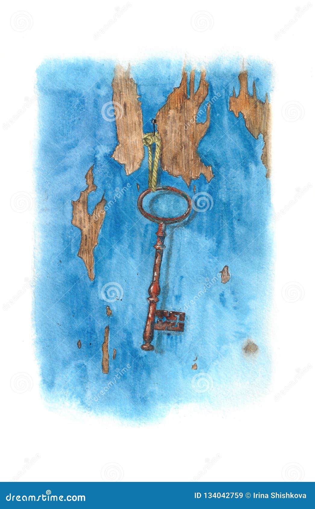Metal key watercolor stock illustration. Illustration of rusty - 134042759