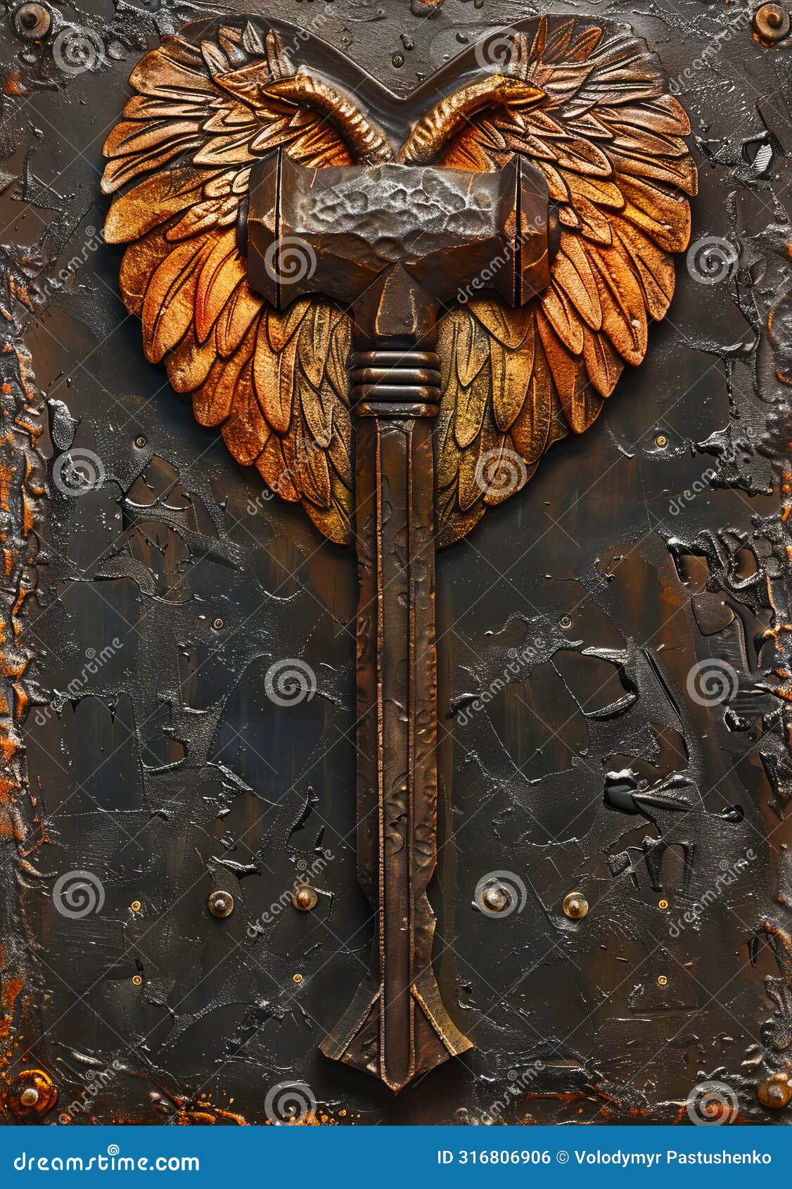 A Metal Key with Wings on it Stock Photo - Image of sword, bronze ...