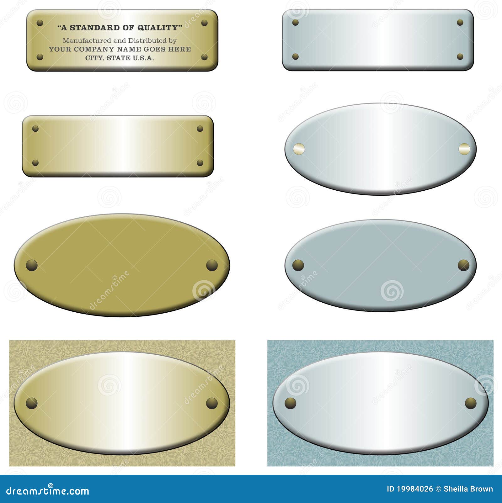 Metal Labels with Rivets, Gold and Blue Stock Illustration ...