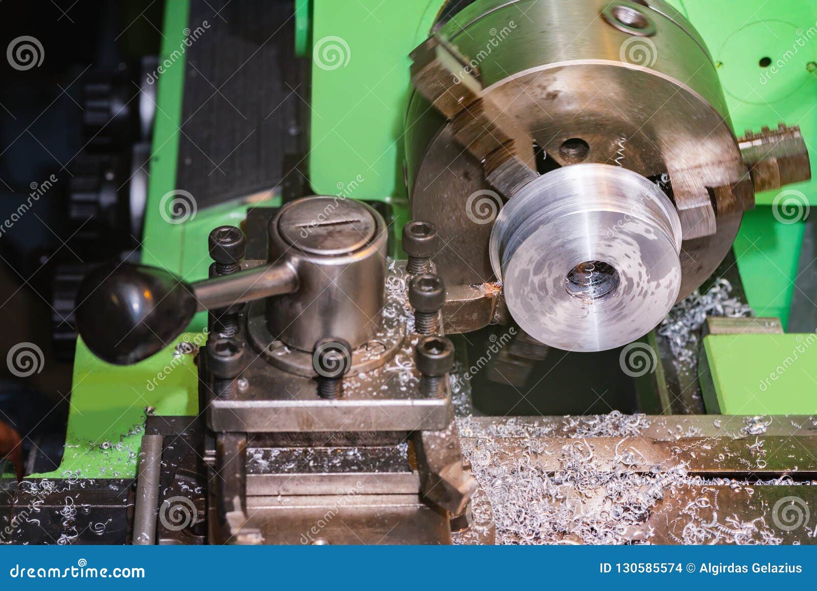 Metal lathe at work stock photo. Image of work, machining - 130585574