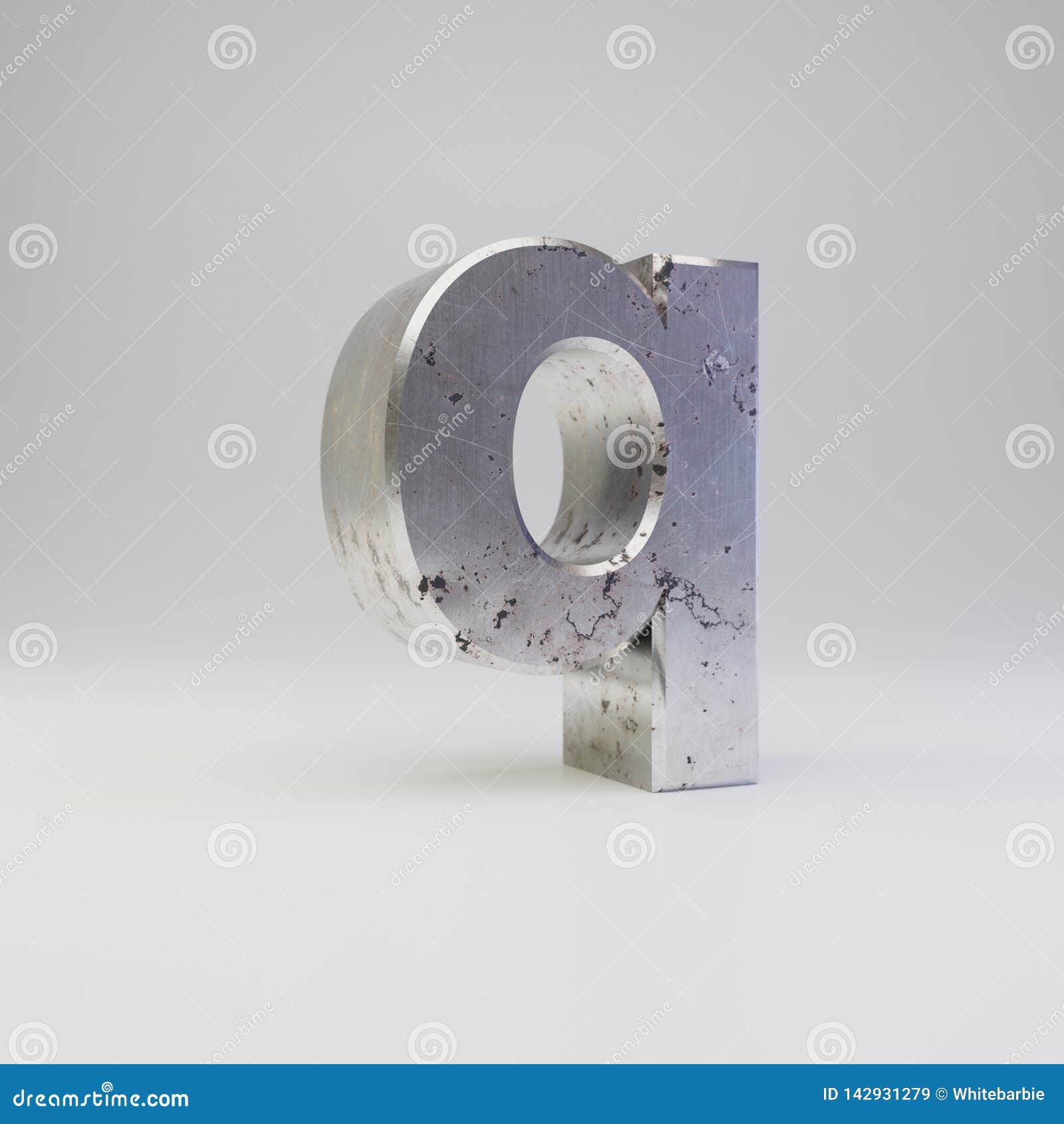 Metal Letter Q Lowercase. 3D Render Scratched Rusty Metal Font Isolated ...