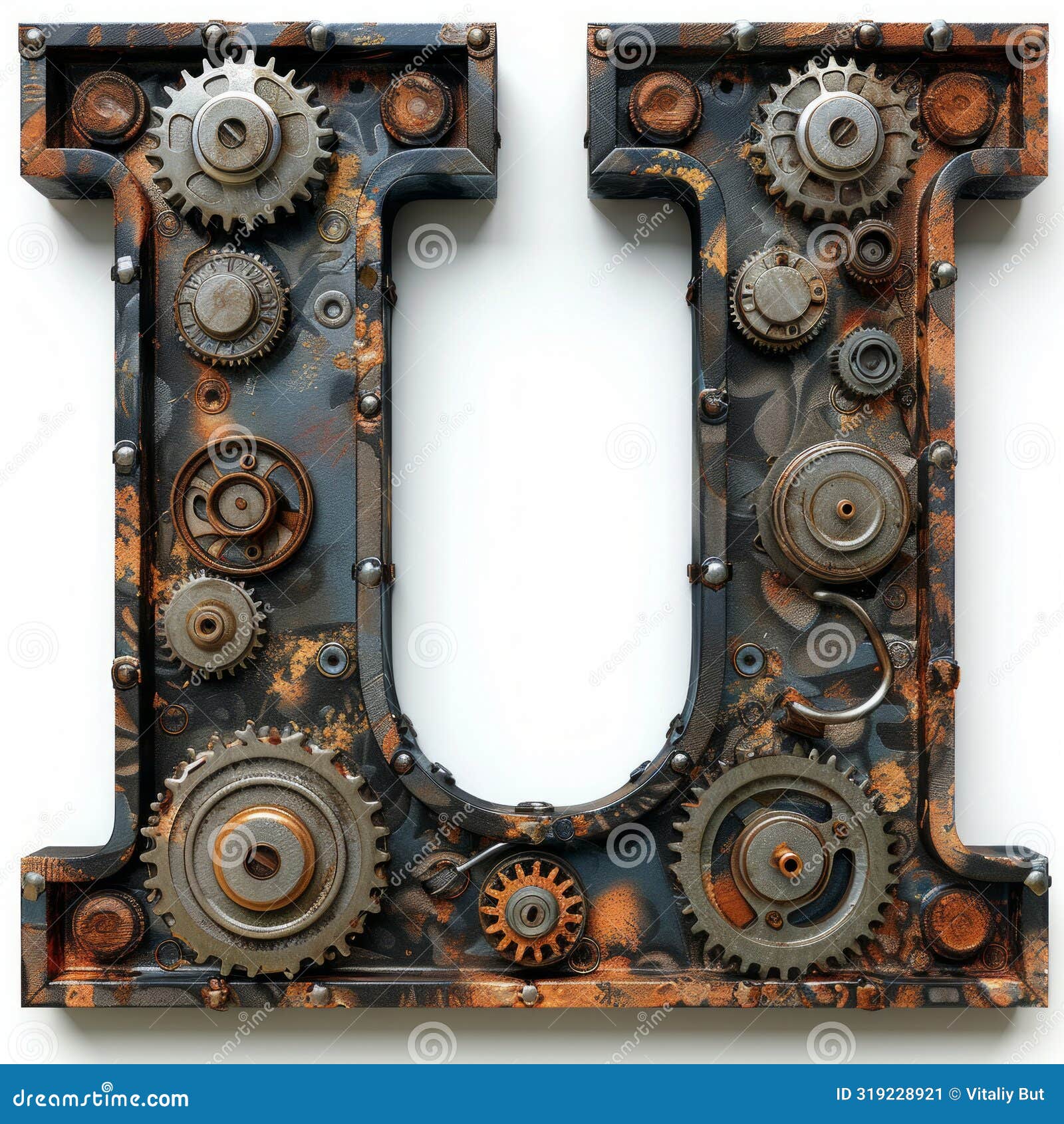 Metal Letter U Formed by Interlocking Gears, Creating a Mechanical and ...