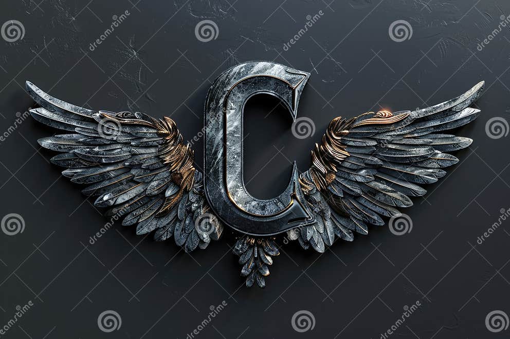 A Metal Letter with Wings on a Black Surface Stock Image - Image of ...