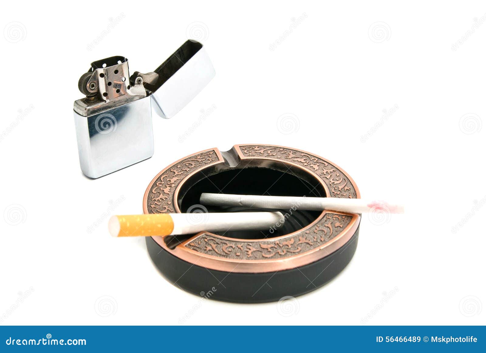 Metal Lighter and Two Cigarettes in Ashtray Stock Image - Image of ...