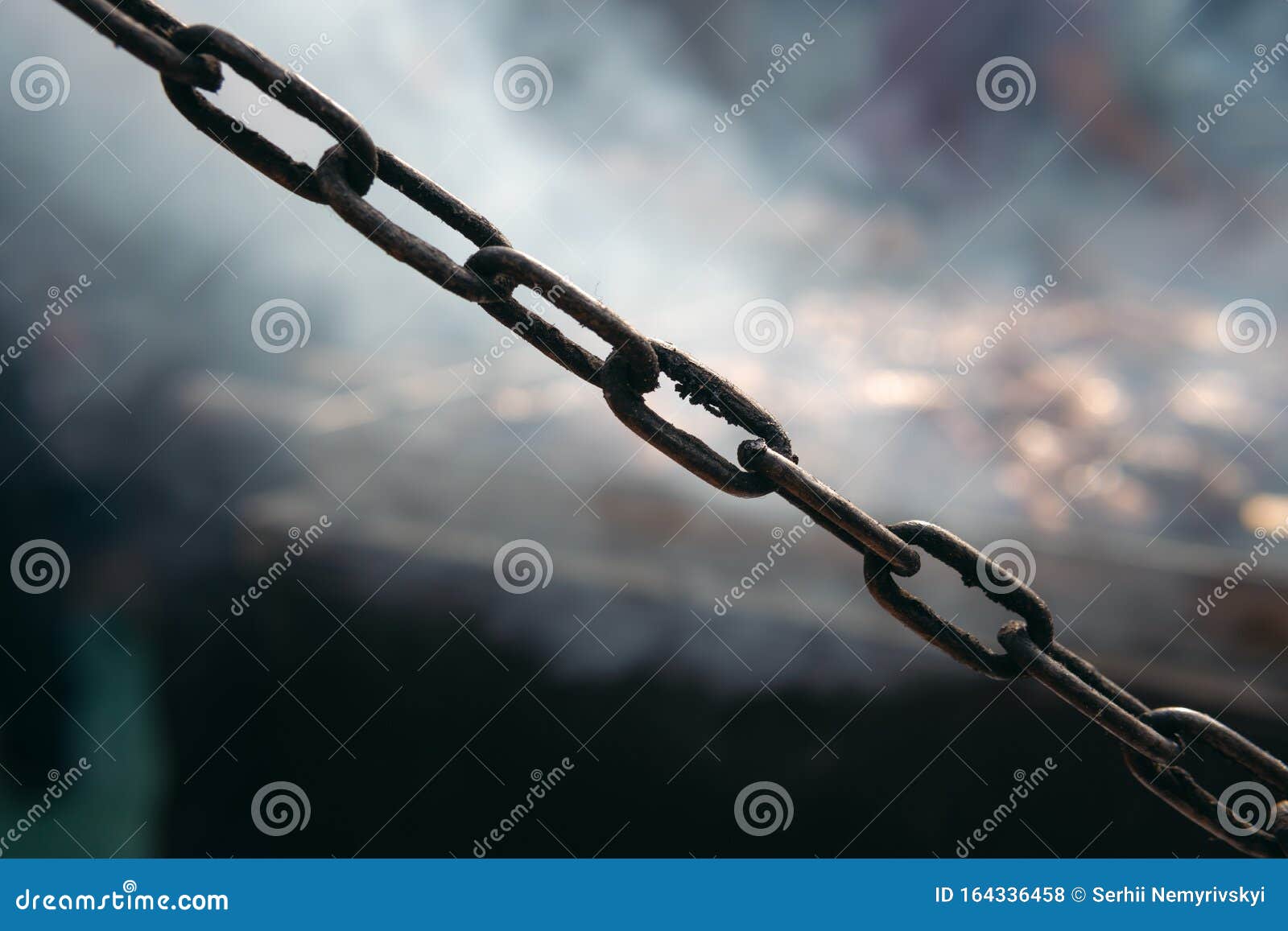 Metal Linked Chain on Dark Background. Smoke from a Fire, Barbecue with ...