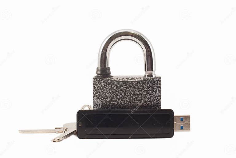 Metal Lock, Hard Drive and Flash Drive. Security Stock Image - Image of ...
