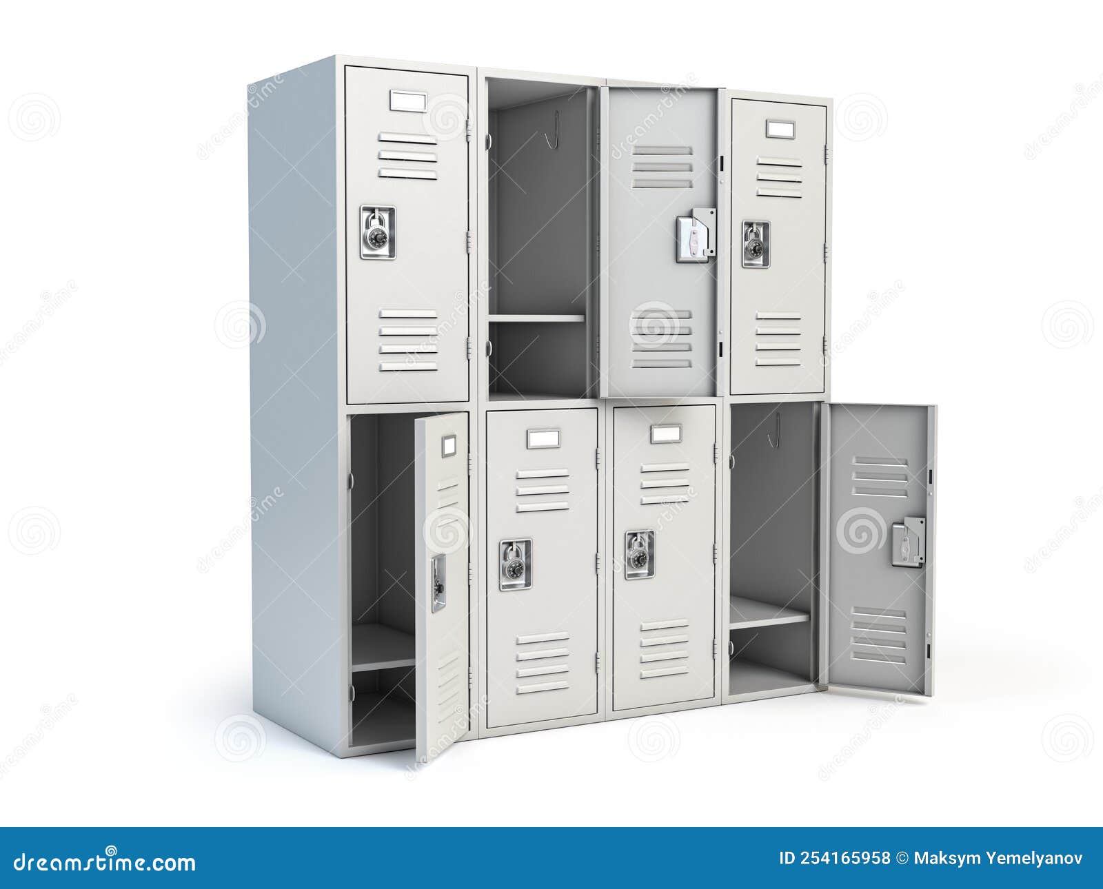 Metal Locker Box with Open Doors Isolated on White Stock Illustration ...