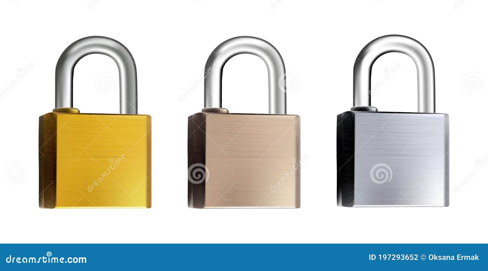 Metal Locks Collection with Golden, Copper and Silver Lock Stock Vector ...