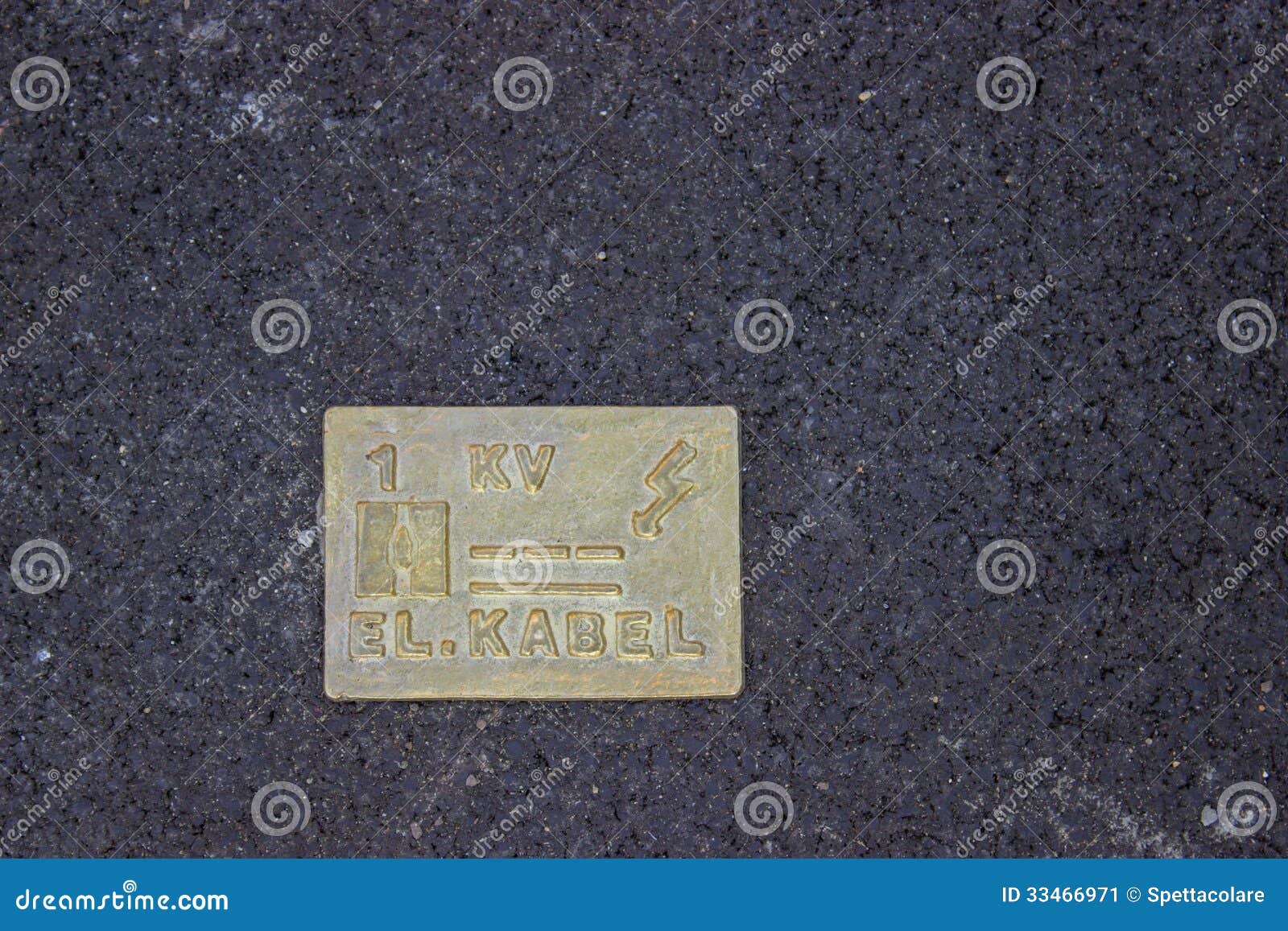 Metal Marker on the Asphalt - High Voltage Cables Below Stock Image ...