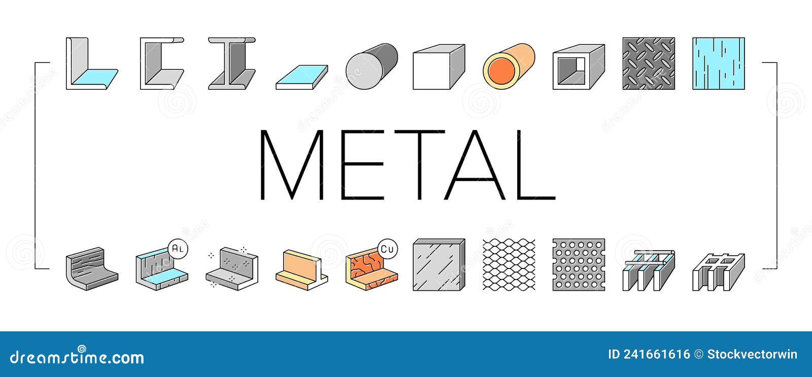 Metal Material Construction Beam Icons Set Vector . Stock Vector ...