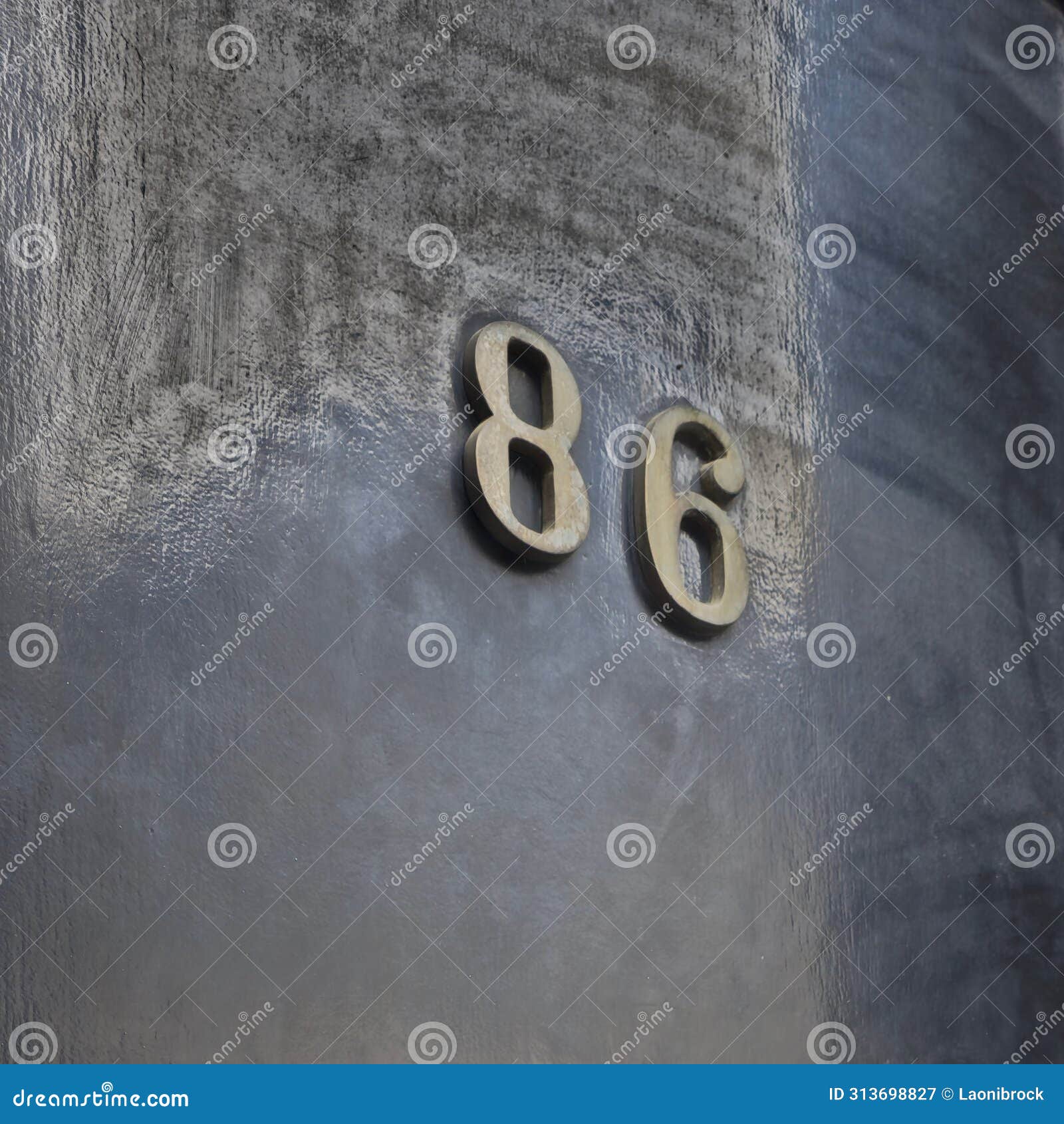 Metal Material. Number Eighty Six (86) on a Shiny Glossy Dark Surface ...