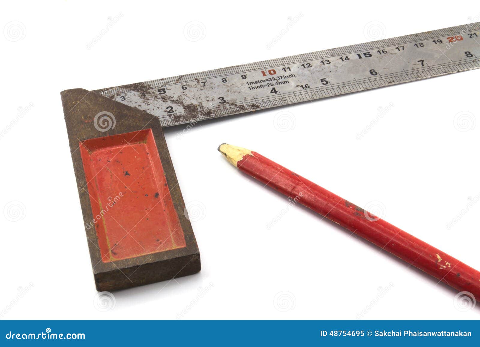 The Metal Measuring Tool and Pencil on White Background Stock Image ...
