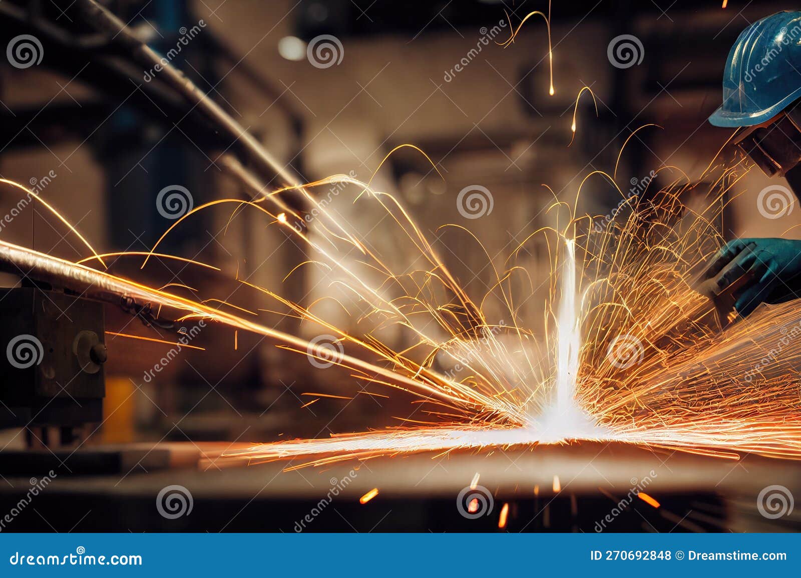 Metal Melting and Welding Process with Sparks Flying To Sides. Stock ...