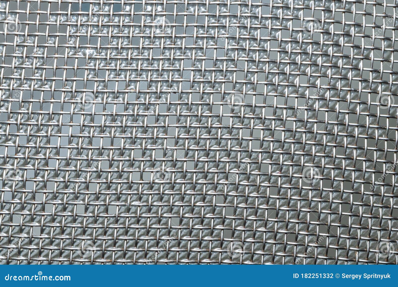 Metal Mesh with Water Drops Close Up Stock Photo - Image of surface ...