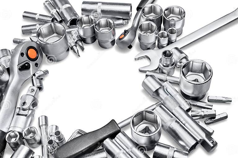 Metallic Tools Isolated on White Background Stock Image - Image of ...