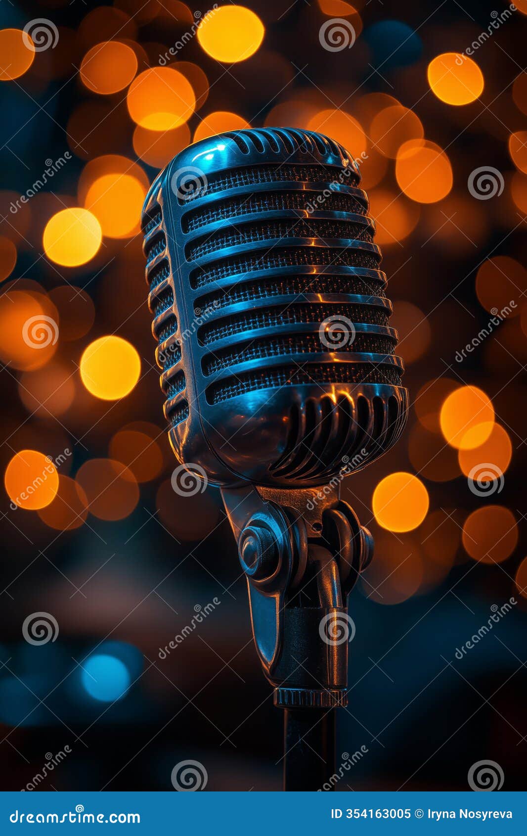 Metal Microphone for Singer on Stage with Bokeh Effect. Generated by AI ...