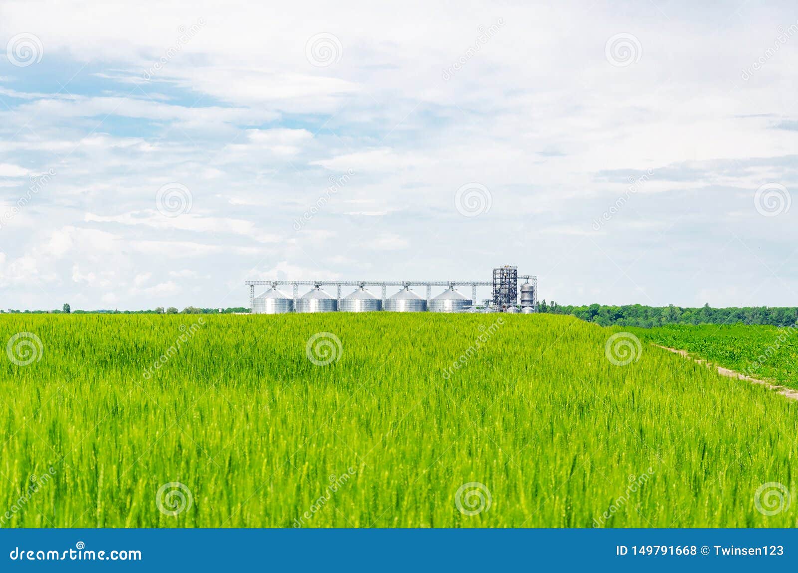 Metal Modern Elevator in the Field of Wheat Stock Photo - Image of ...