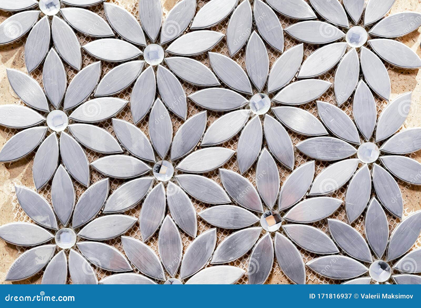 Metal Mosaic Tile In The Form Of Flowers. Interior Background From Of ...