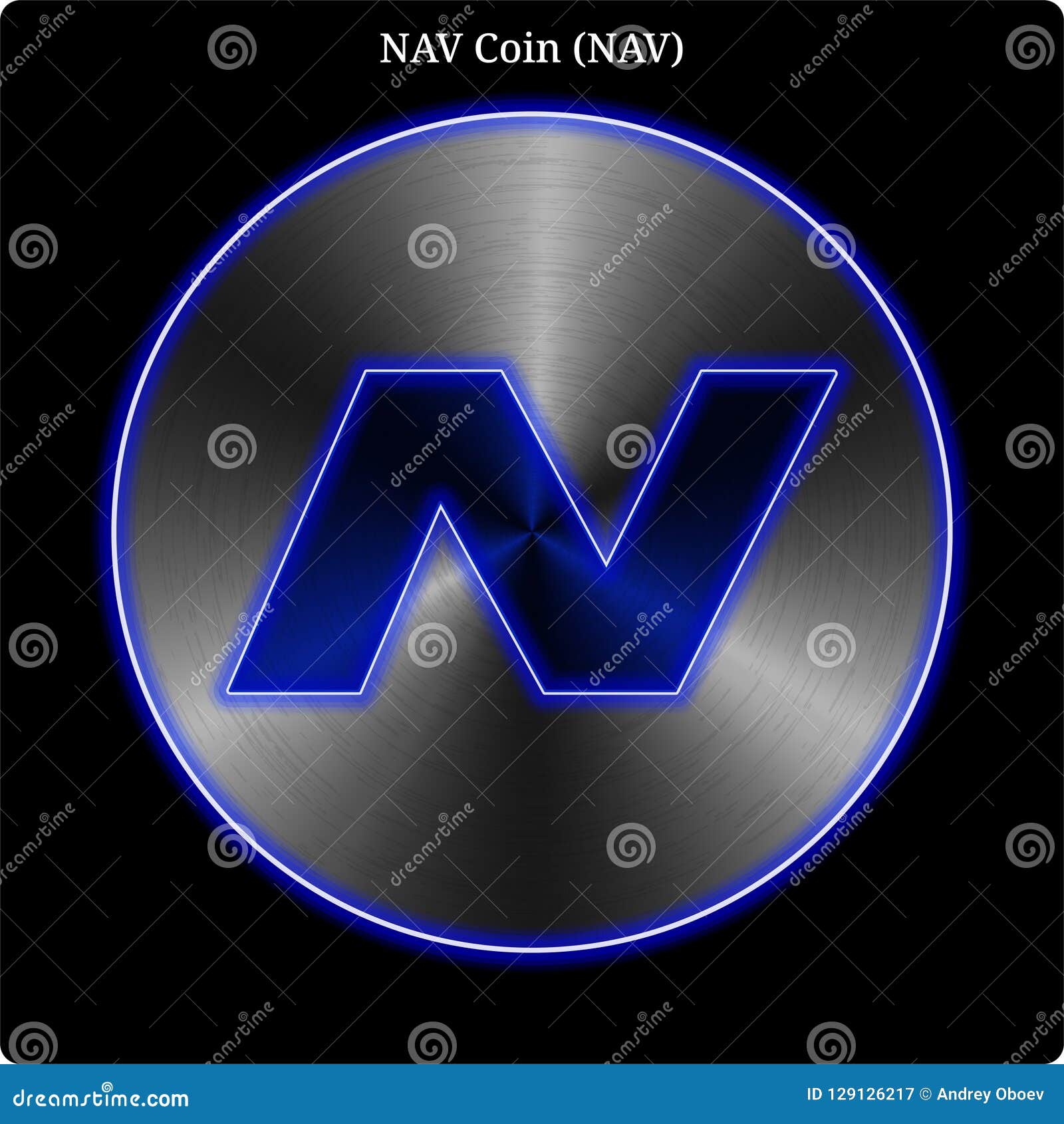 Metal NAV Coin NAV Coin Witn Blue Neon Glow. Stock Vector ...