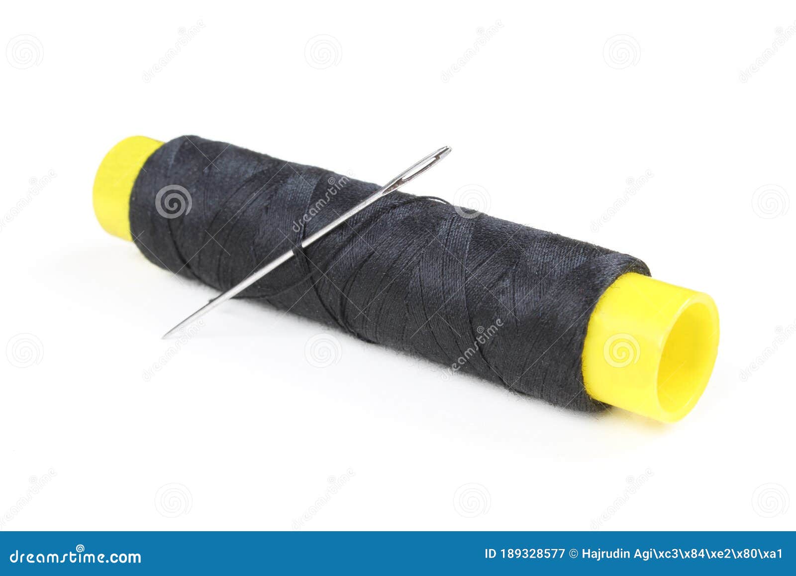 Needle and Black Thread Isolated on White Background. Stock Image ...