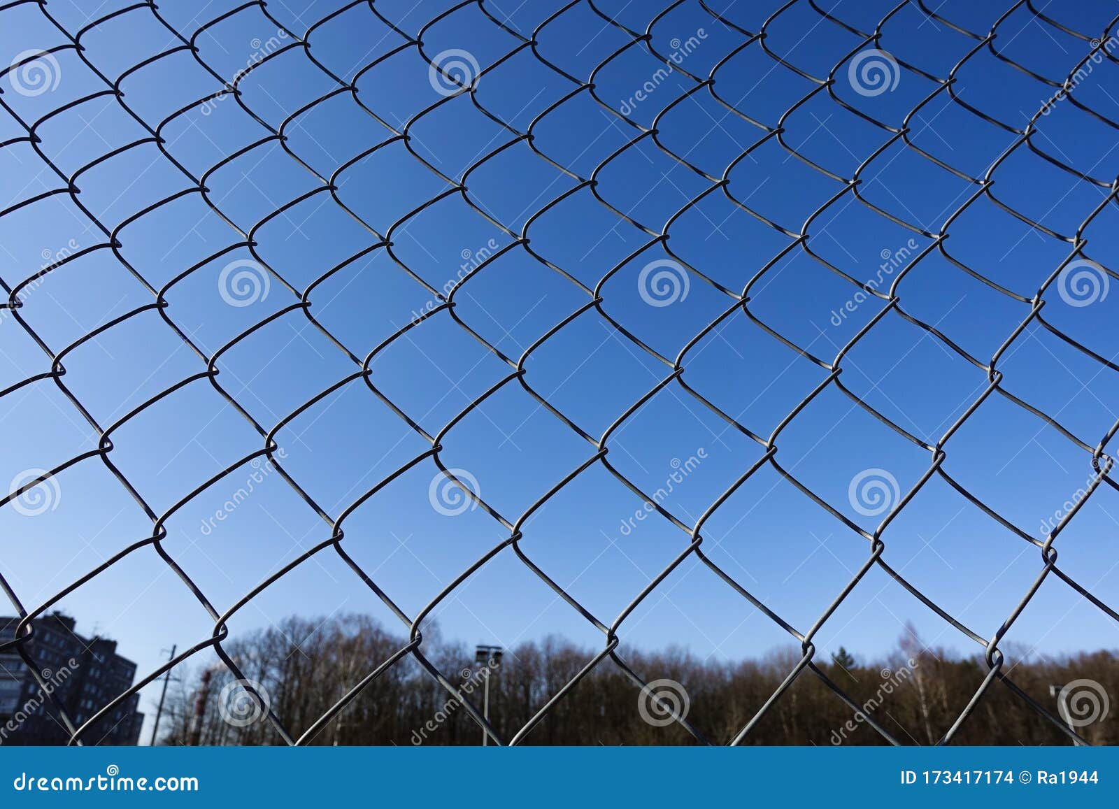 Metal Net with Blue Sky, Iron Fence on a Blue Sky, Mesh Fence, Chain ...