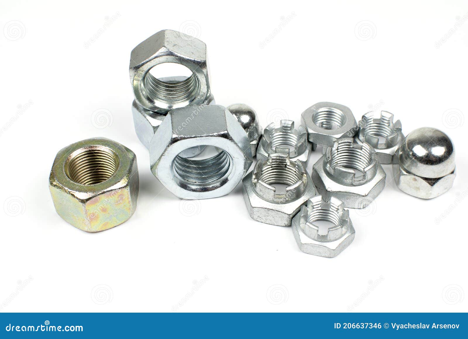 Metal Nuts of Different Types on a White Background Stock Photo - Image ...