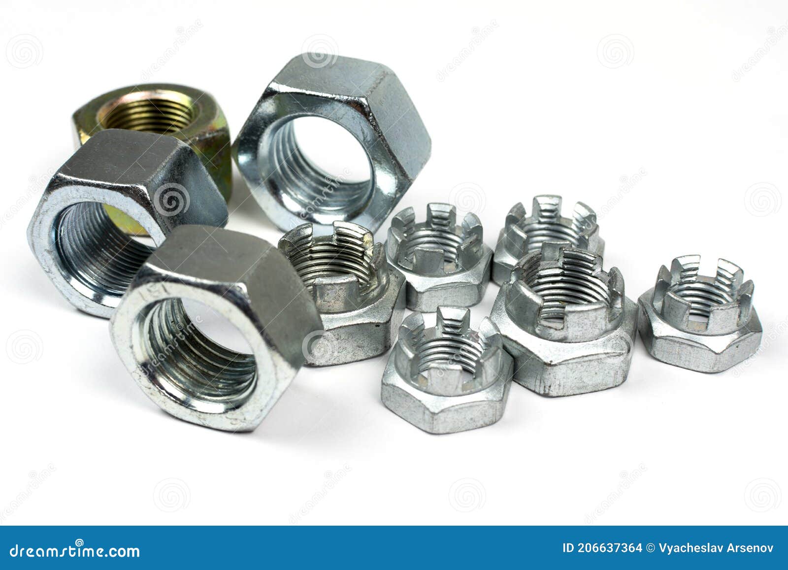 Metal Nuts of Different Types on a White Background Stock Photo - Image ...