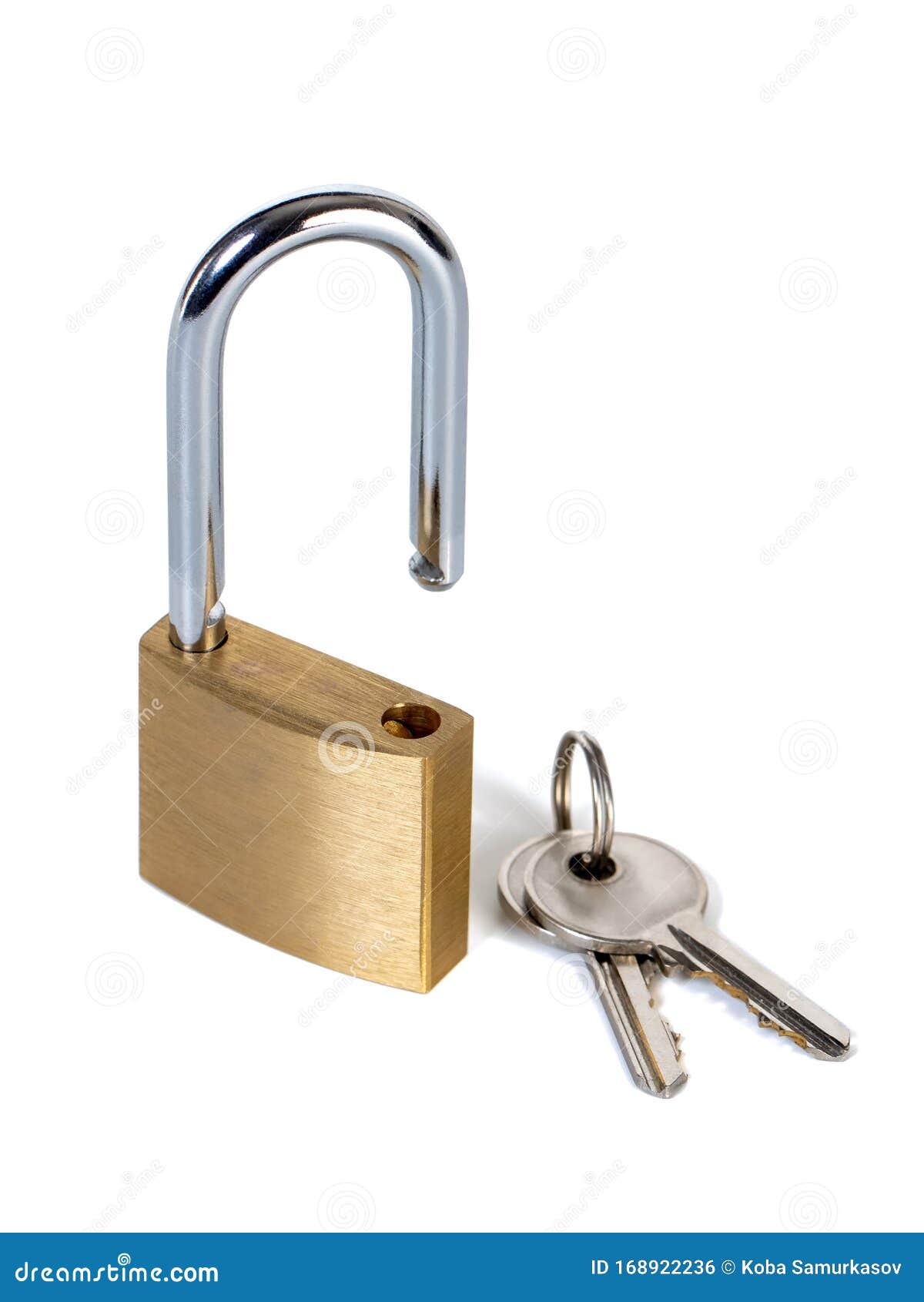 Metal Padlock with Keys on a Ring Isolated on White Background Stock ...