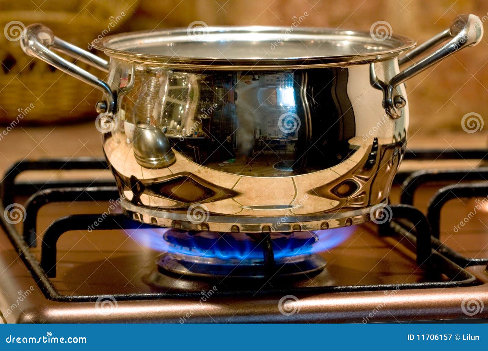 Metal Pan Heats the Gas Fire Stock Image - Image of furniture, bake ...