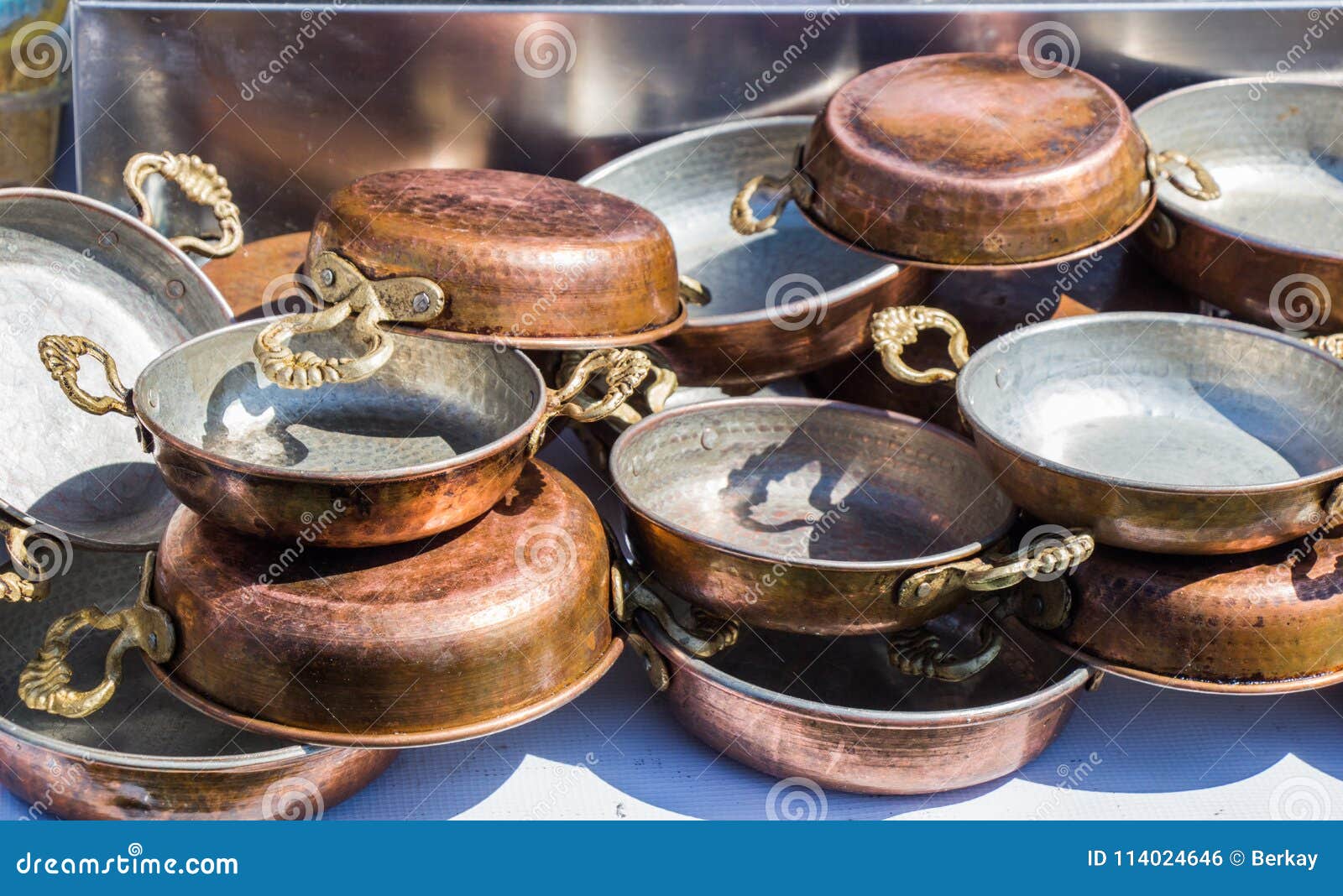 Metal Pans As Cookware in View Stock Photo - Image of saucepan, antique ...