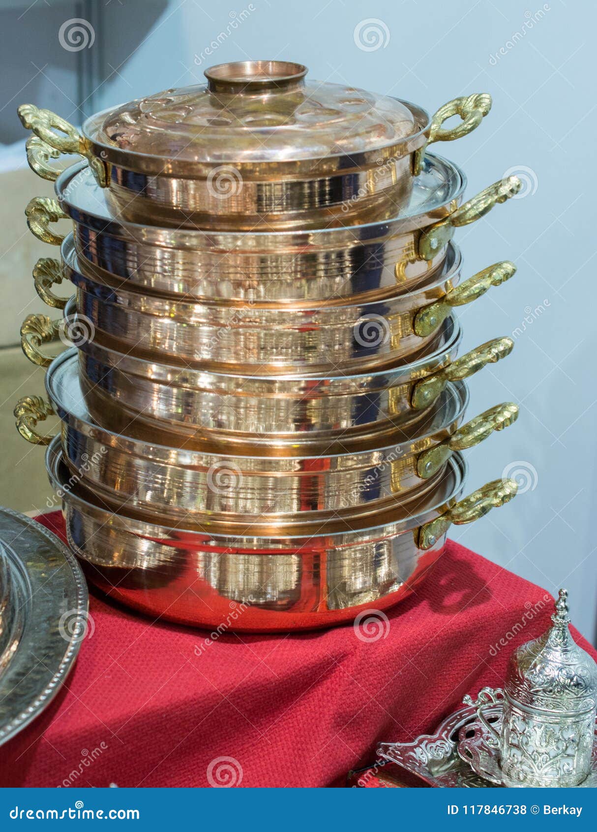 Metal Pans As Cookware in View Stock Photo - Image of colander, home ...