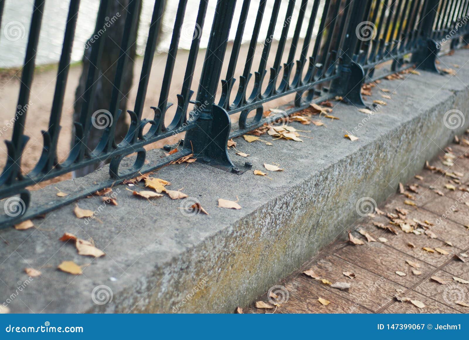Metal park railing stock image. Image of detail, baluster - 147399067