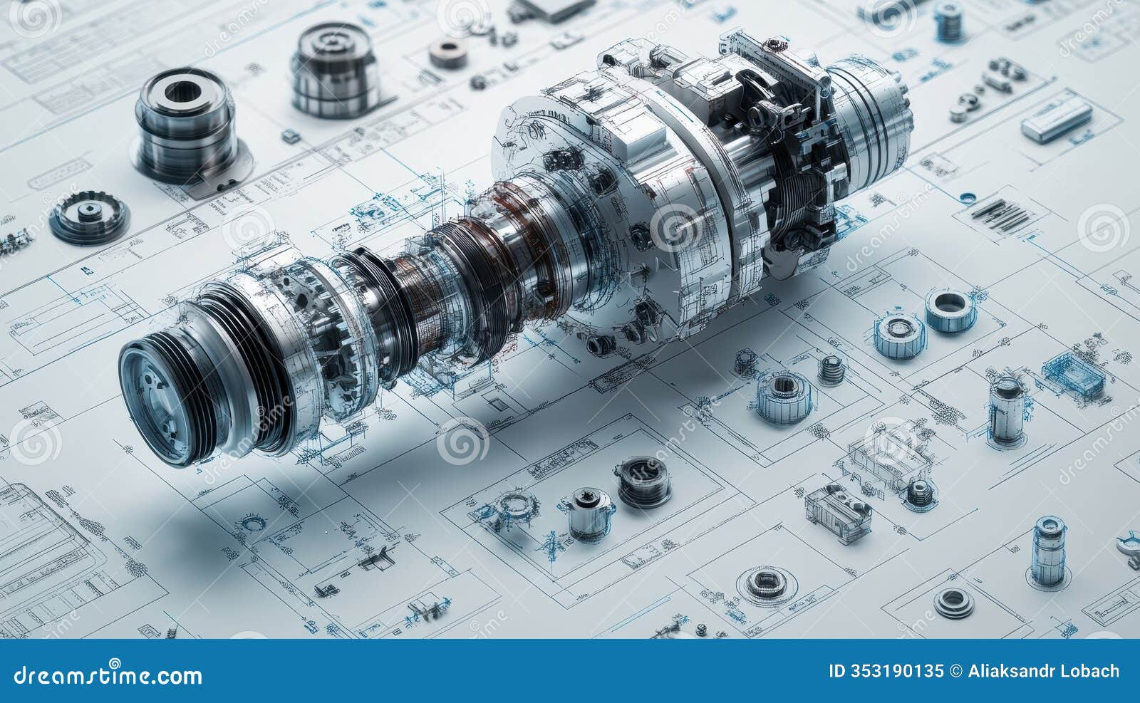 A Metal Part Lying on an Engineering Drawing . Engineering Drawing ...