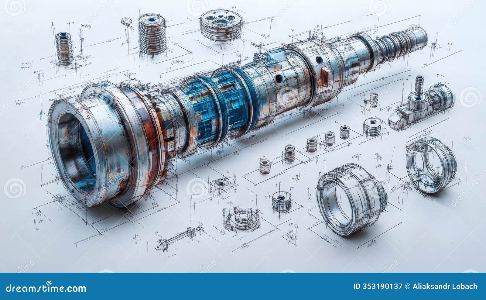 A Metal Part Lying on an Engineering Drawing . Engineering Drawing ...