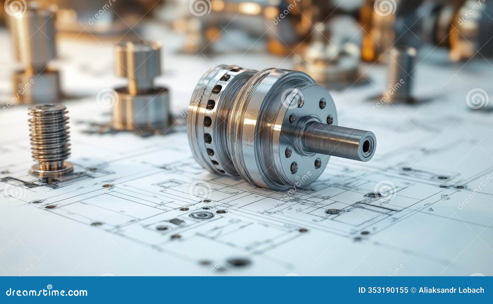 A Metal Part Lying on an Engineering Drawing . Engineering Drawing ...