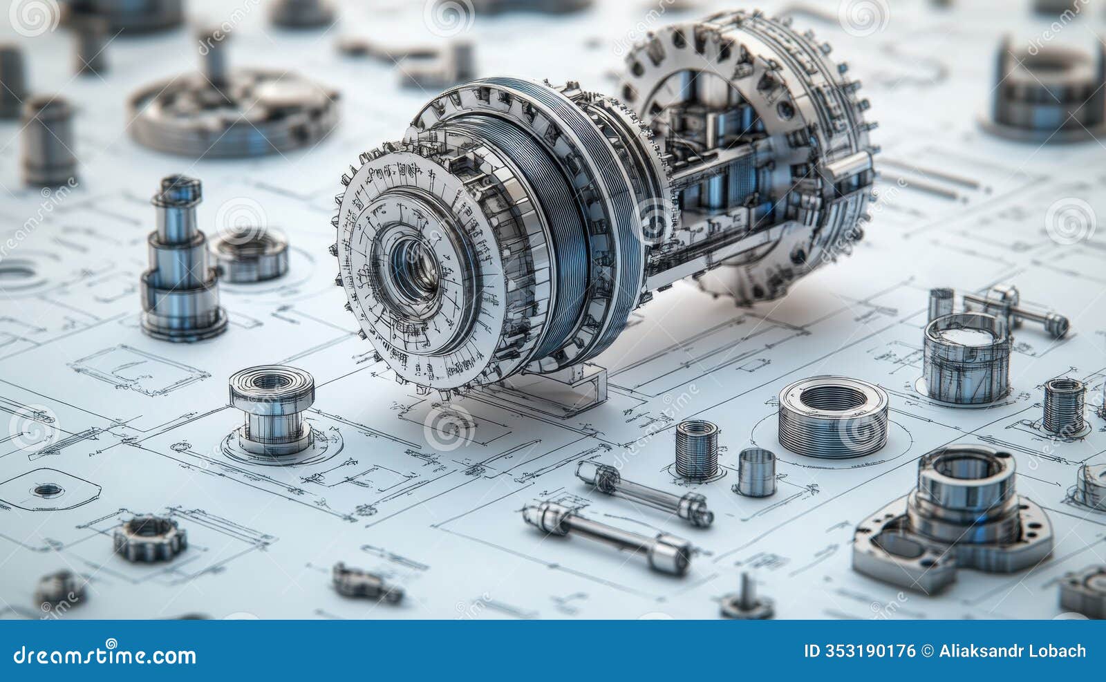 A Metal Part Lying on an Engineering Drawing . Engineering Drawing ...