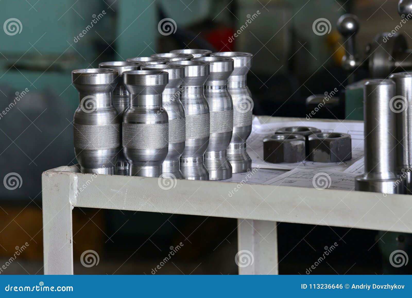 Metal Part with a Notch after Turning on a Rack Near the Machine Stock ...