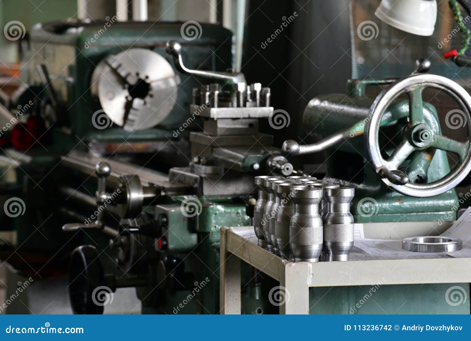 Metal Part with a Notch after Turning on a Rack Near the Machine Stock ...