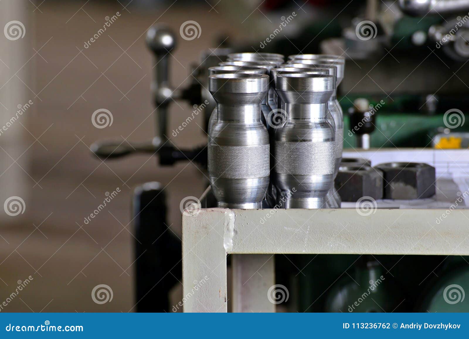 Metal Part with a Notch after Turning on a Rack Near the Machine Stock ...