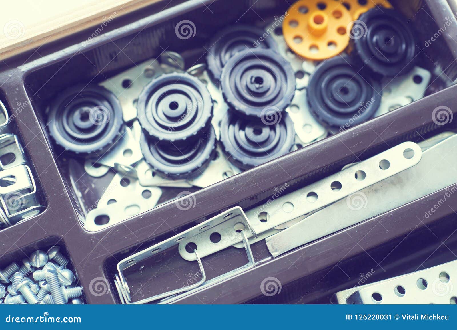 Metal Parts and Elements of the Children`s Building Kit Lying in the ...