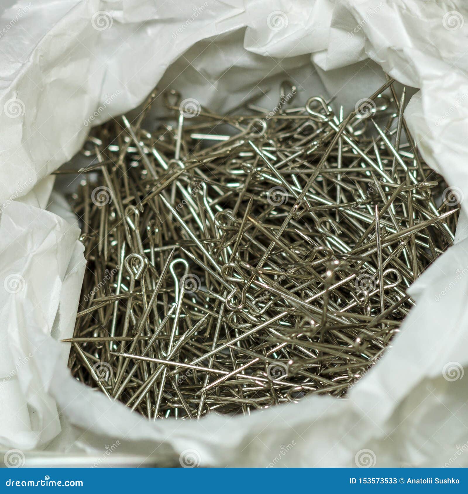 Metal Pins in a Paper Box, Close-up Stock Image - Image of abstract ...