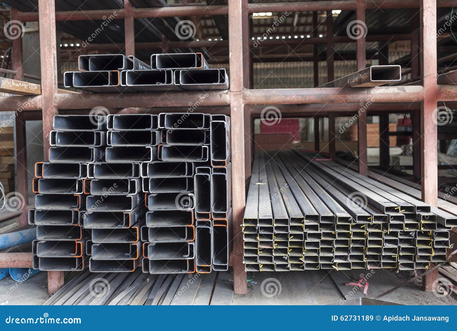 Metal pipe stack on shelf stock image. Image of plant - 62731189