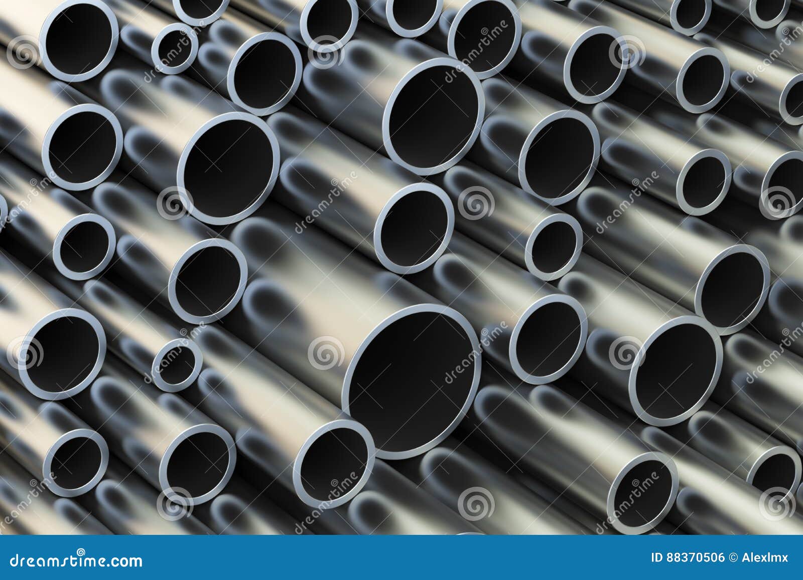 Metal pipes background, 3D stock illustration. Illustration of rolled ...