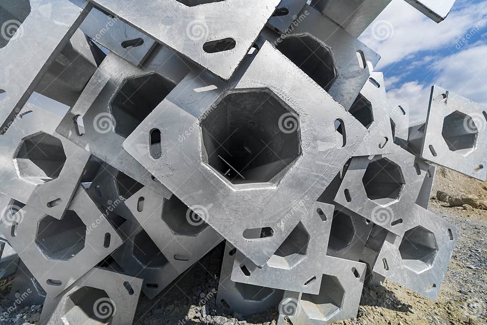 Metal Pipes Base on Construction Site Editorial Stock Photo - Image of ...